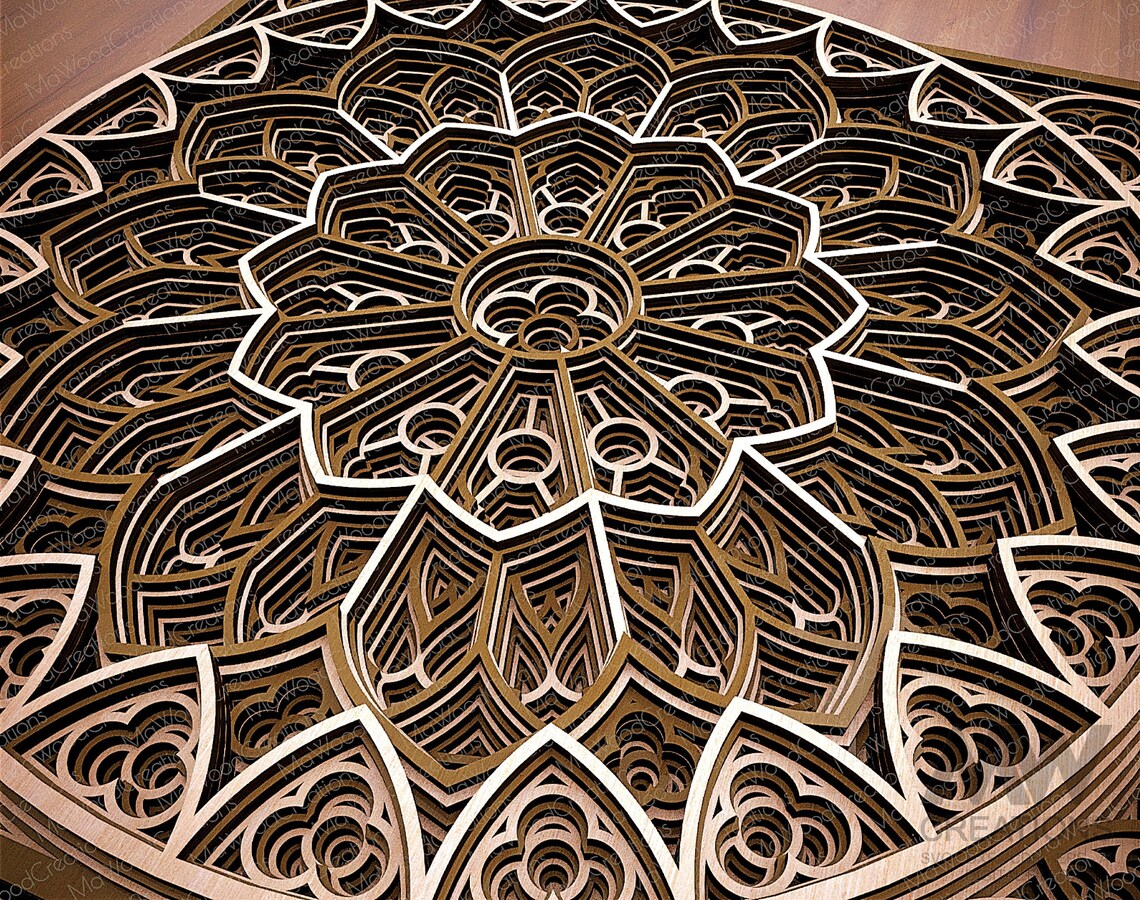 Layered Gothic Rose Window SVG, Laser Cut Gothic Rose Mandala SVG Dxf ...