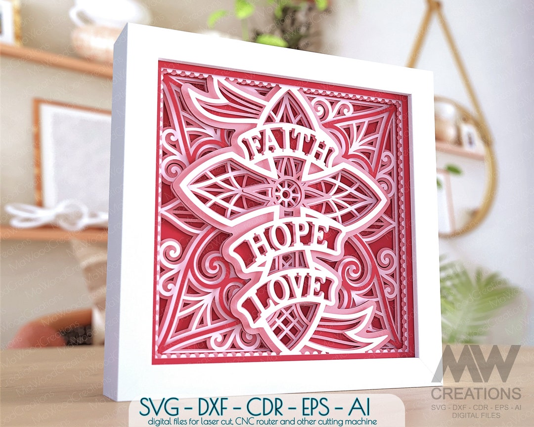 Shadow Box Cross SVG for Cricut, Faith Hope Love Cross Svg, Religious ...