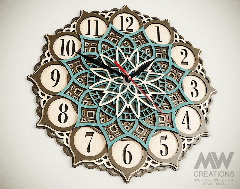 5 Layer SVG Clock Cut Files, Laser Cut Mandala Clock Svg Dxf, Multi ...