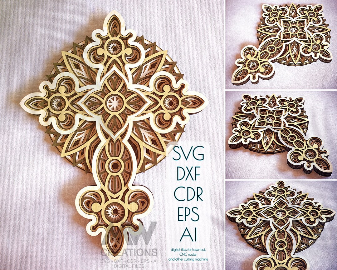 3D Mandala Cross SVG, Laser cut Cross Svg, Cricut Cross SVG, Layer Svg ...