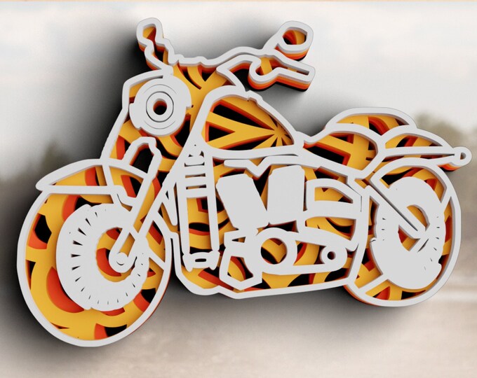 3D Motorrad SVG DXF 4-Schicht Biker svg 3D Schattenbox svg Layered ...