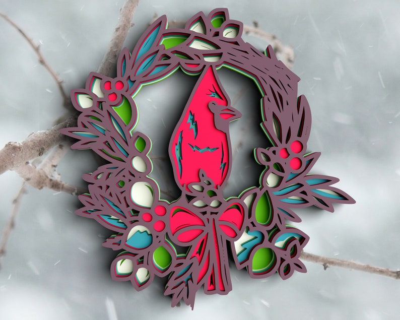 3D Cardinal Christmas Wreath SVG DXF 6 Layer Christmas Svg - Etsy