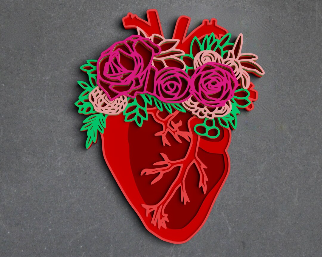 3D Corazón SVG DXF 6 Capas Flor Svg 3D Mandala Svg Archivos Mandala en ...