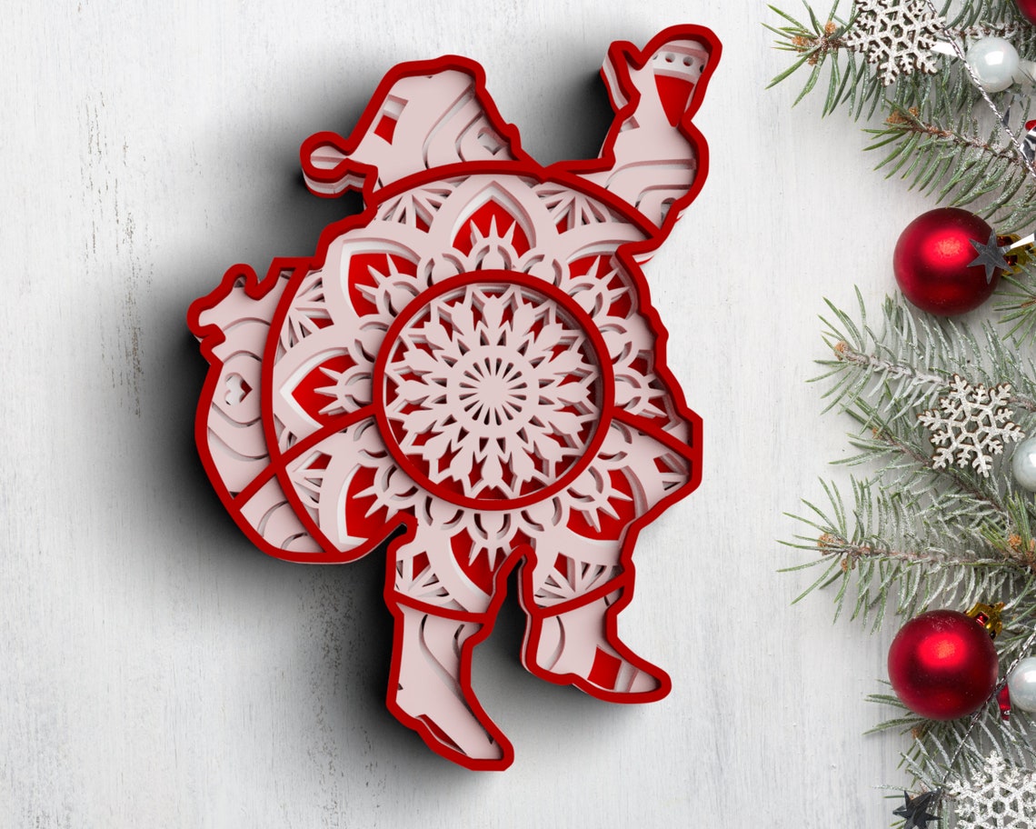 3D Christmas SVG DXF 4 Layer Santa Svg 3D Mandala Svg - Etsy