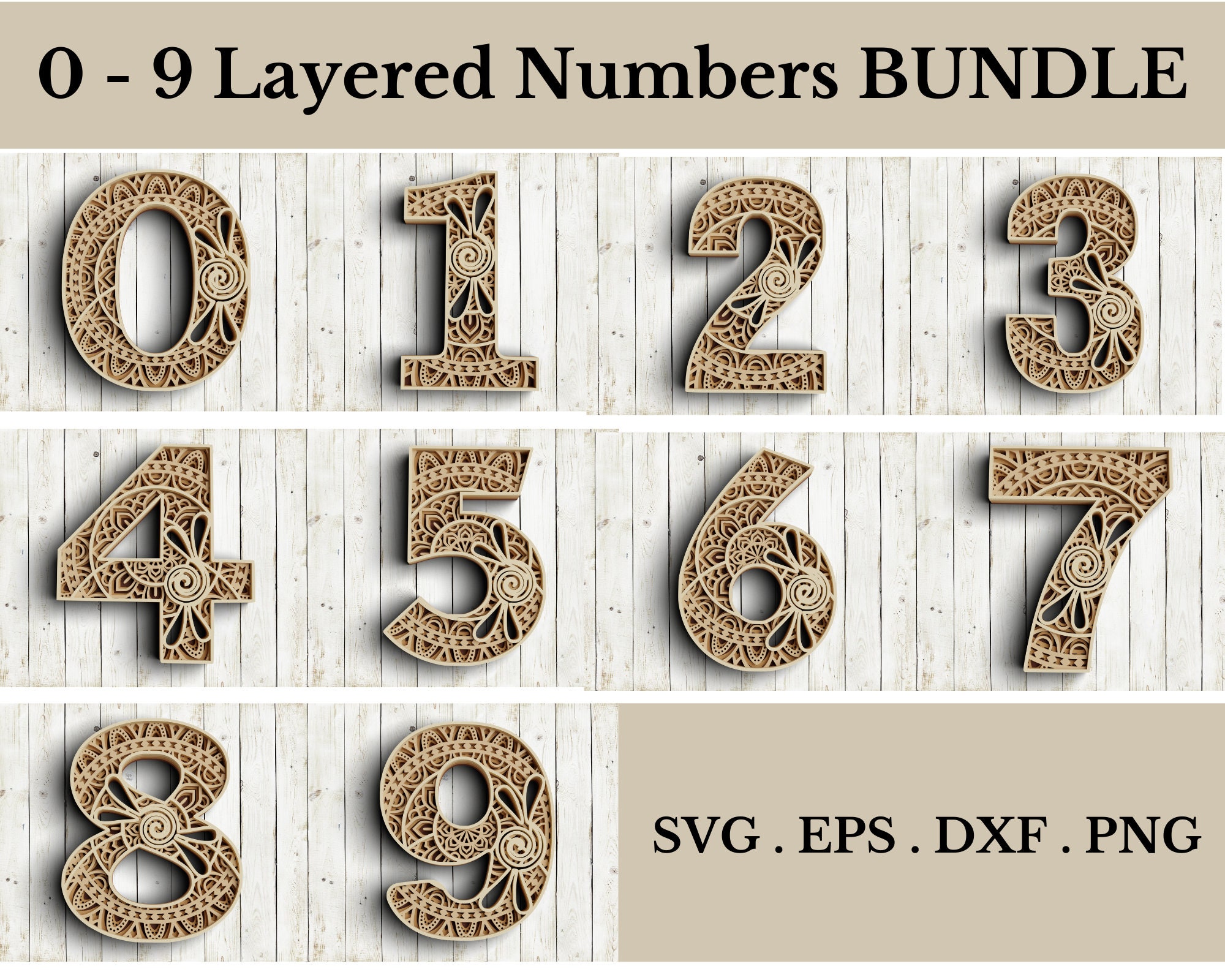 0 9 Layered Floral Numbers SVG DXF Bundle 3D Mandala Svg | Etsy