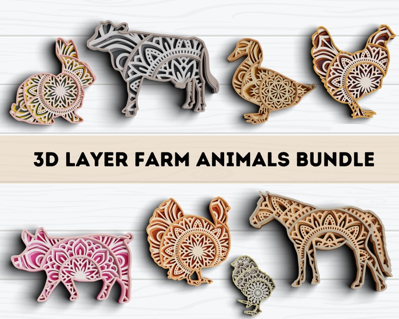 3D Farm Animals SVG DXF Bundle Pig Svg 3D Mandala Svg - Etsy