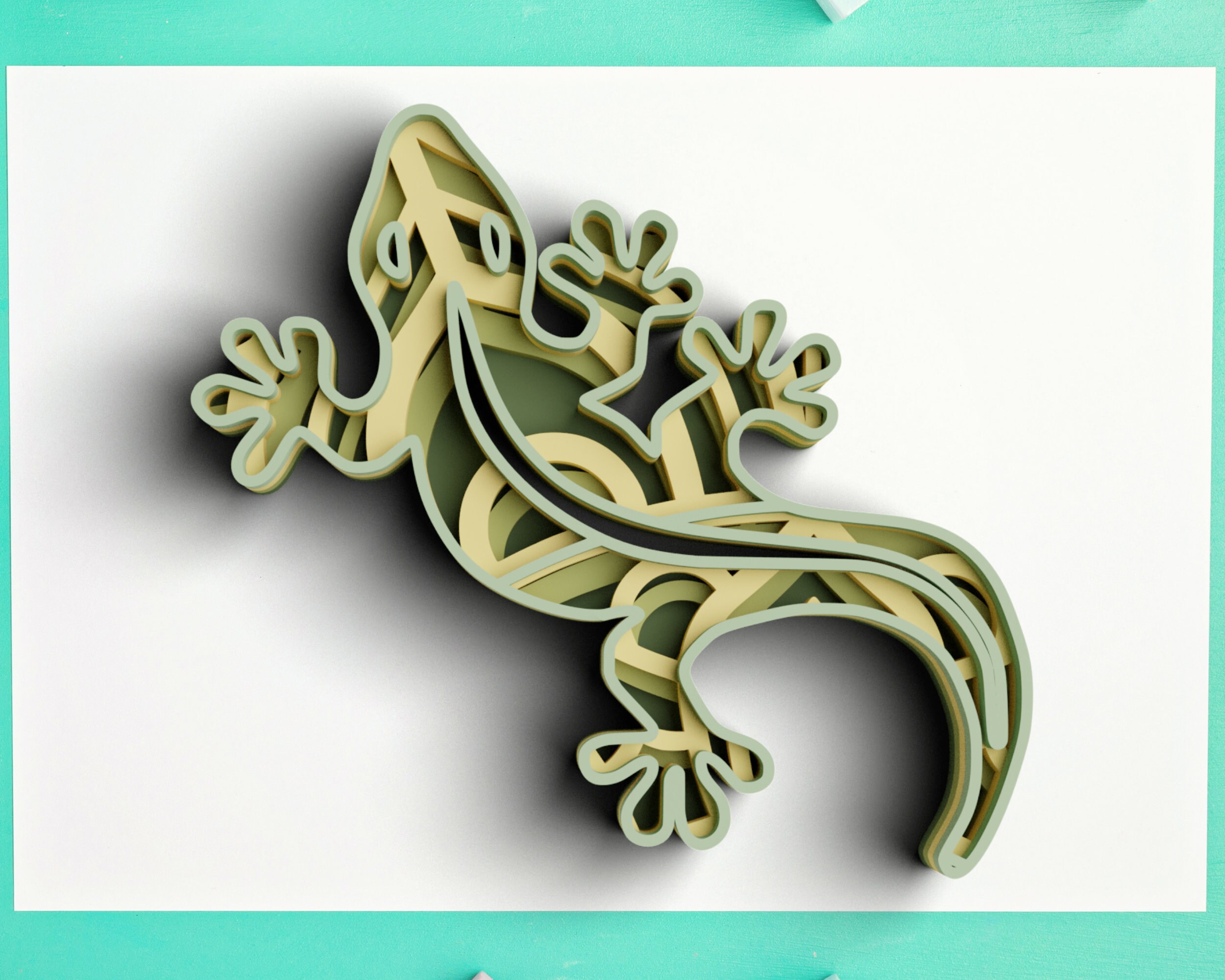 3D Lizard SVG DXF 4 Layer Gecko Svg 3D Mandala Svg Layered | Etsy