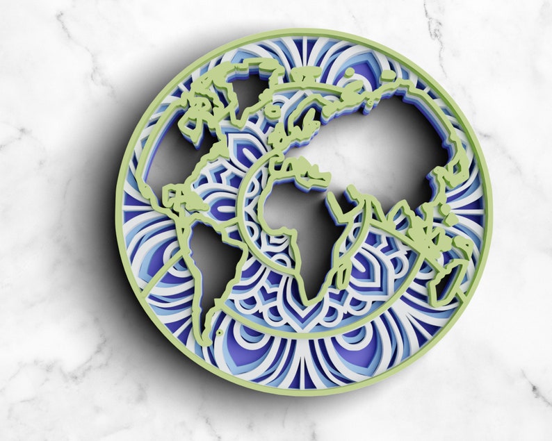 3D Earth SVG DXF 4 Layers World Map Svg 3D Mandala Svg | Etsy