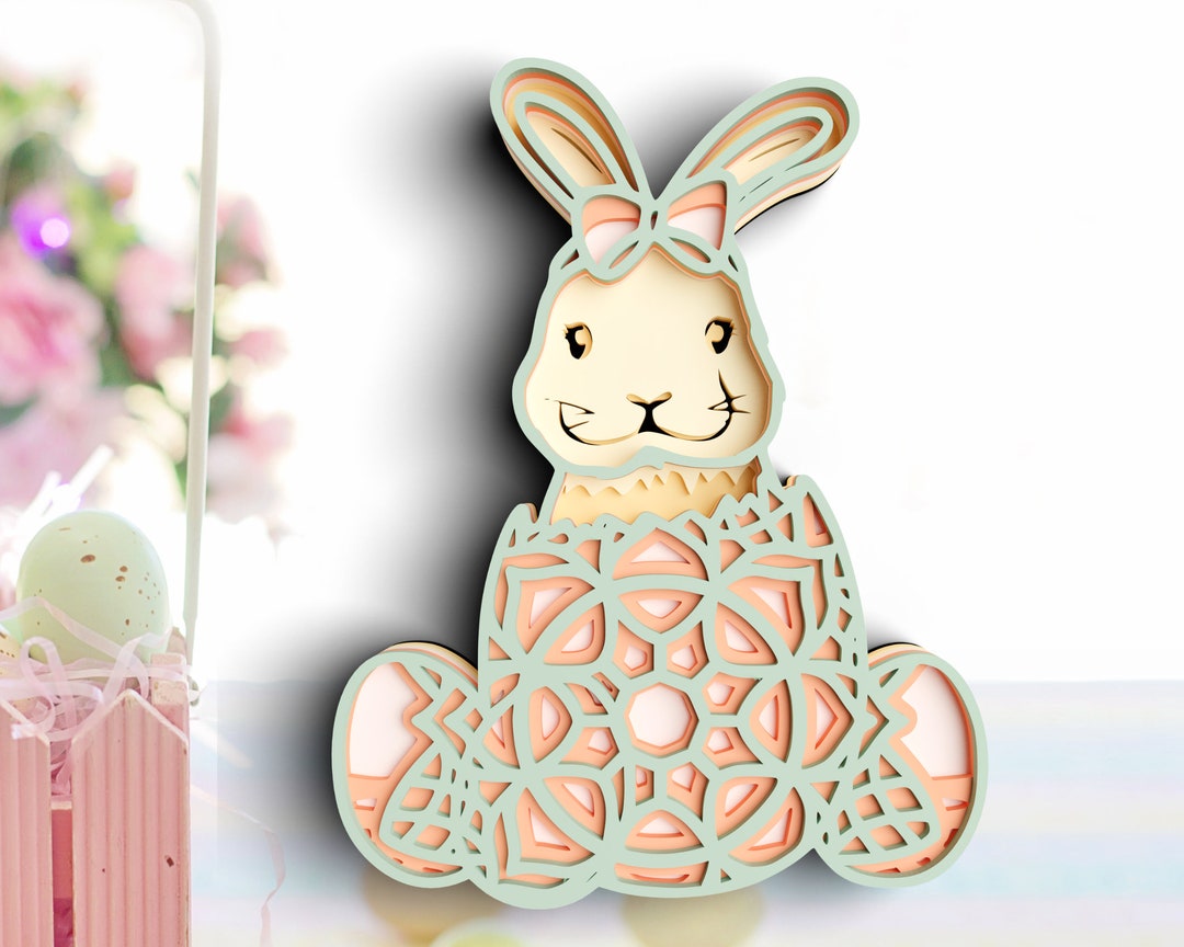 Easter Bunny Egg SVG DXF 6 Layer Rabbit Svg Shadow Box Layered Mandala ...
