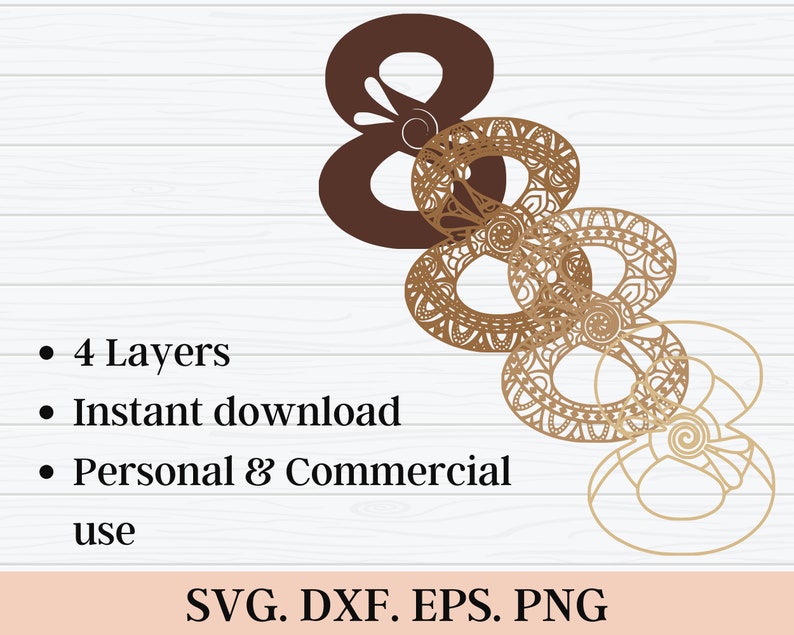 Layered Floral Number Eight SVG DXF 3D Mandala Svg Layered - Etsy