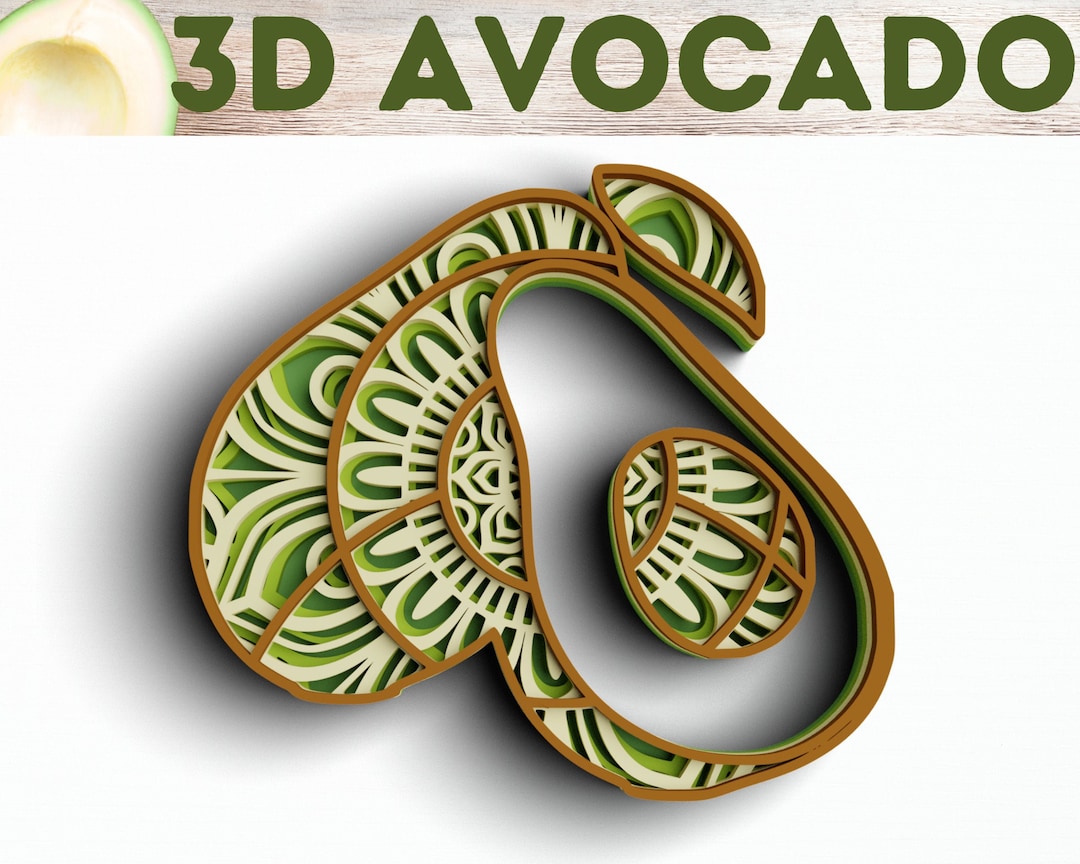 3D Avocado SVG DXF 4 Layer Fruit Svg 3D Shadow Box Svg Layered Mandala ...