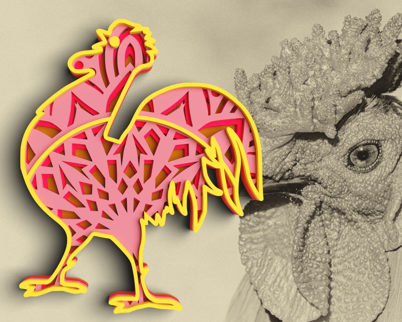 3D Rooster SVG DXF 4 Layer Bird Svg 3D Mandala Svg Layered - Etsy