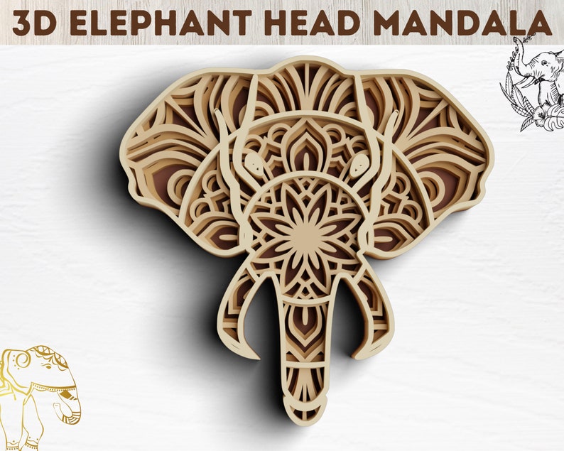 3D Elephant SVG DXF 4 Layer Animal Svg 3D Mandala Svg - Etsy