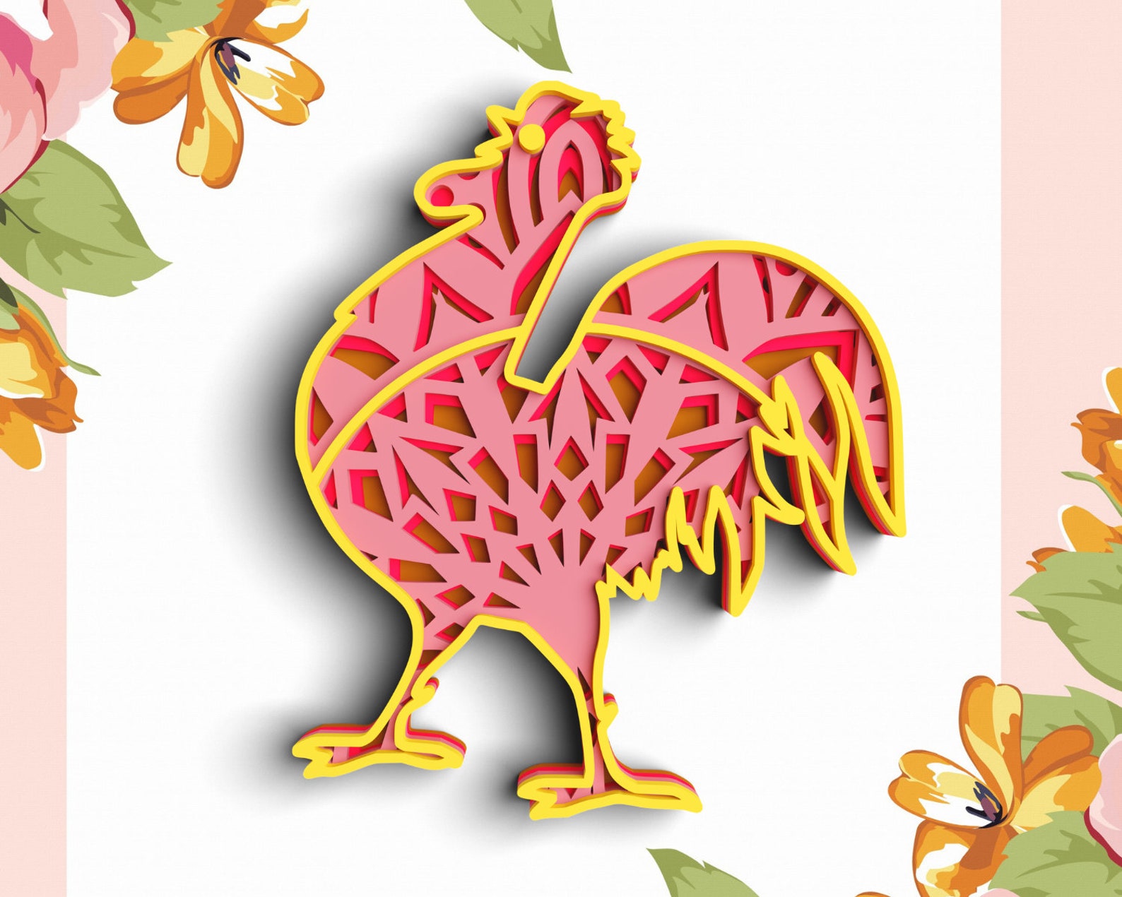 3D Rooster SVG DXF 4 Layer Bird Svg 3D Mandala Svg Layered - Etsy