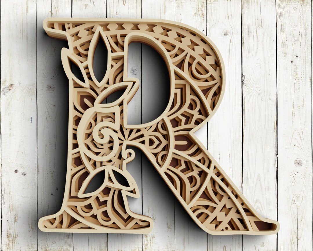 3D Floral Alphabet SVG Letter R DXF Plasma Files Mandala Cricut ...