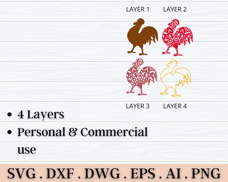 3D Rooster SVG DXF 4 Layer Bird Svg 3D Mandala Svg Layered - Etsy