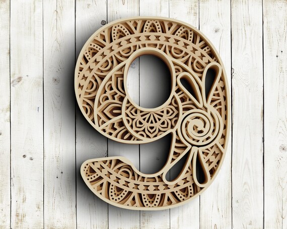 Layered Floral Number Nine SVG DXF 3D Mandala Svg Layered - Etsy