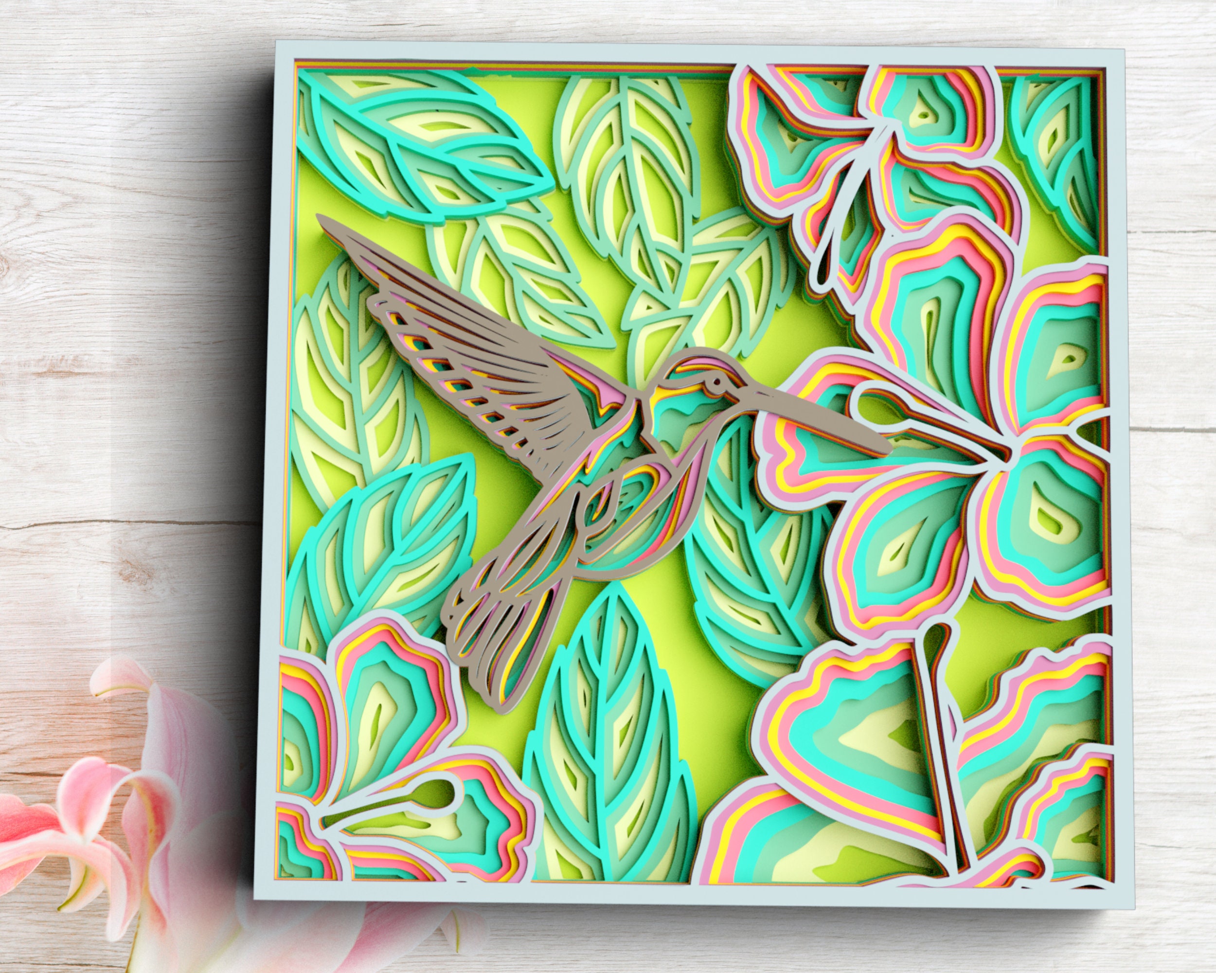 3D Hummingbird SVG DXF 9 Layer Flower Svg 3D Mandala Svg - Etsy