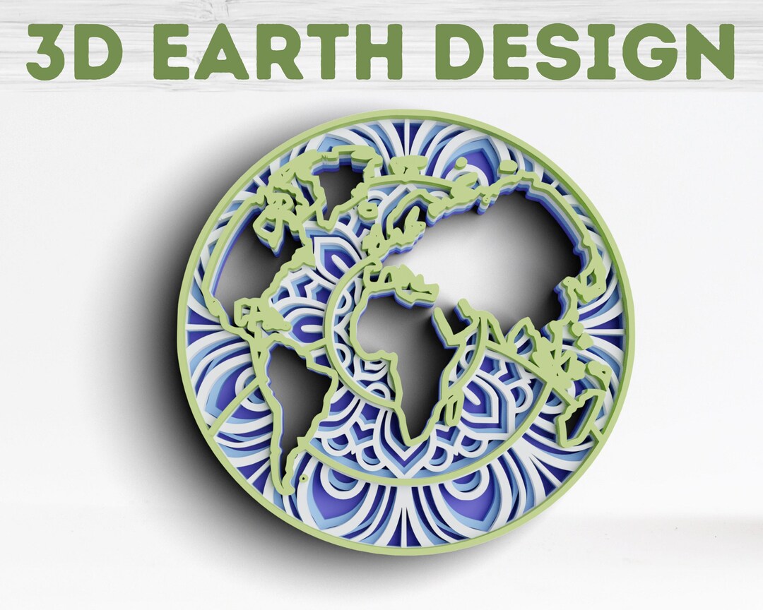 3D Earth SVG DXF 4 Layers World Map Svg 3D Shadow Box Svg Layered ...