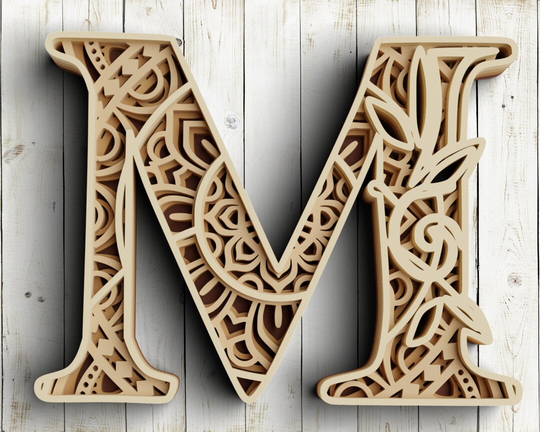 Floral Layered Alphabet SVG 3D Mandala M for Cricut Glowforge DXF ...