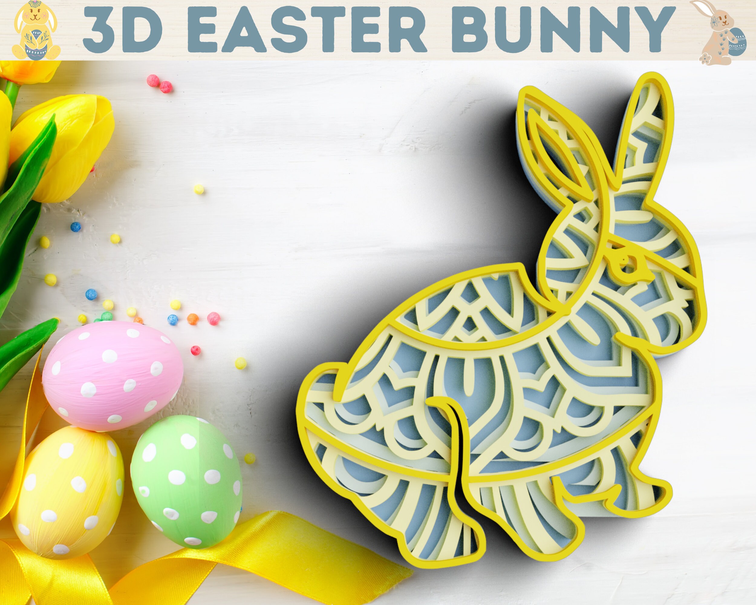 3D Easter Bunny SVG DXF 4 Layer Easter Sign Svg 3D Mandala | Etsy