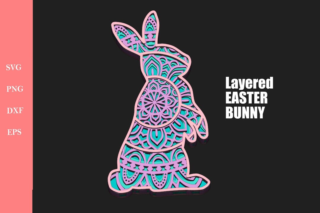 3D Easter Bunny SVG DXF Files Shadow Box Easter Svg Layered Mandala Svg ...