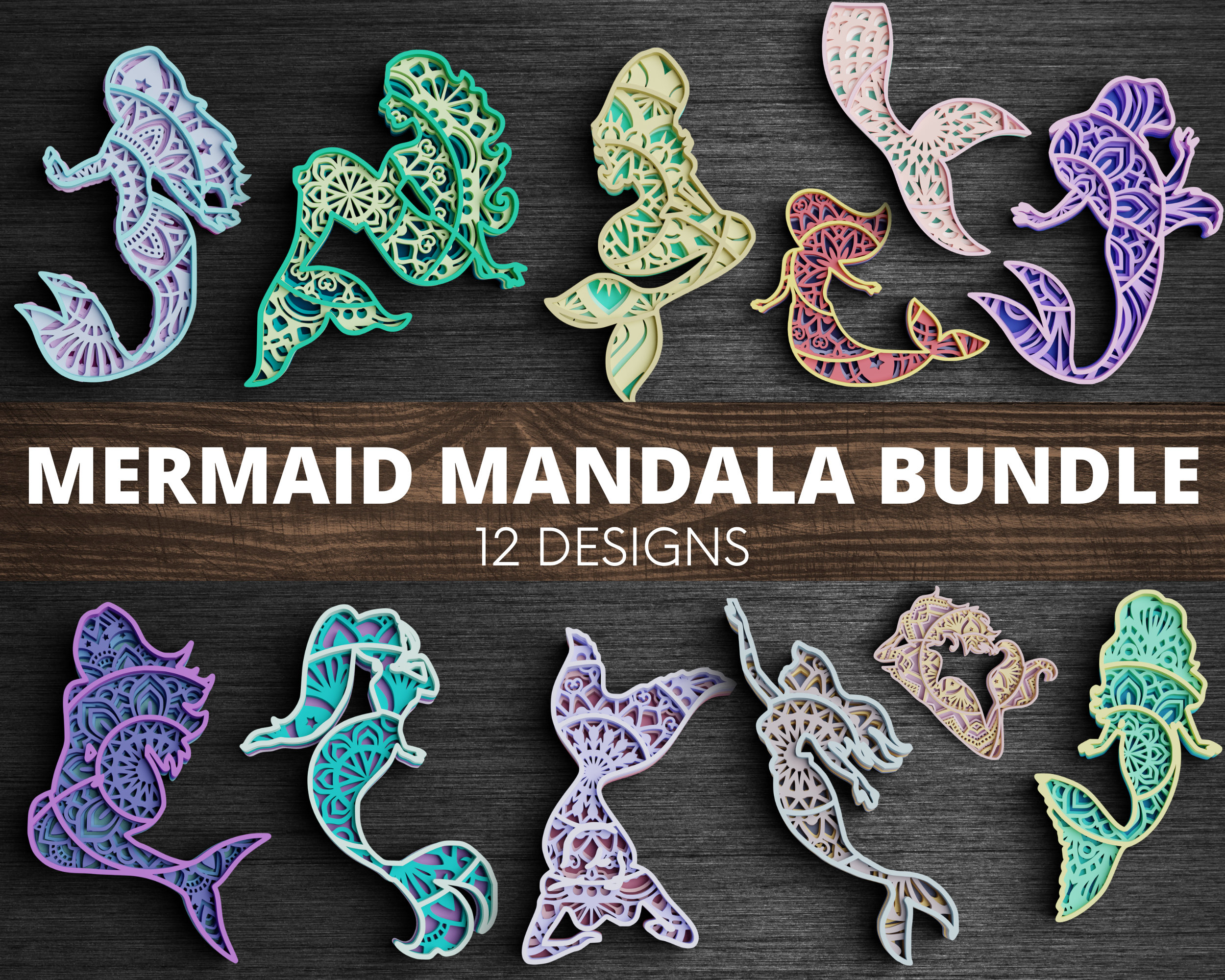 Layered Mermaid Mandala SVG DXF Bundle 3D Mandala Svg - Etsy