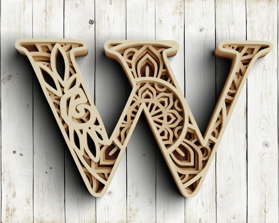 3D Layered Floral Alphabet SVG Letter W DXF Files for Plasma - Etsy