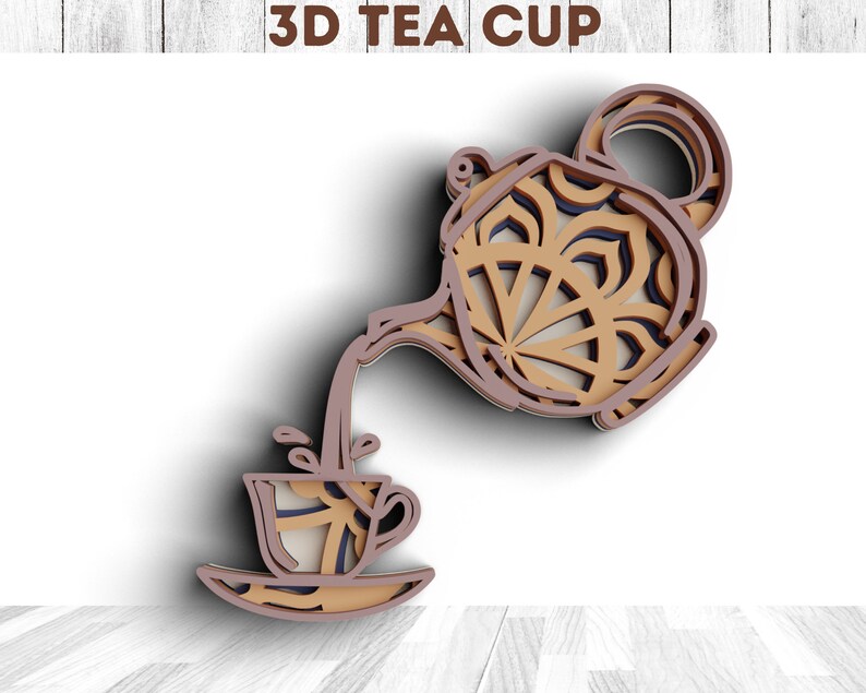 3D Tea Cup SVG DXF 4 Layers Tea Svg 3D Mandala Svg Layered | Etsy