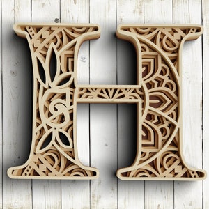 3D Layered Floral Alphabet SVG Letter H DXF for Plasma Cricut Glowforge ...