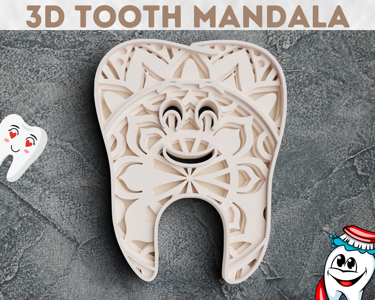 3D Tooth SVG DXF 4 Layer Dental Svg 3D Mandala Svg Layered - Etsy