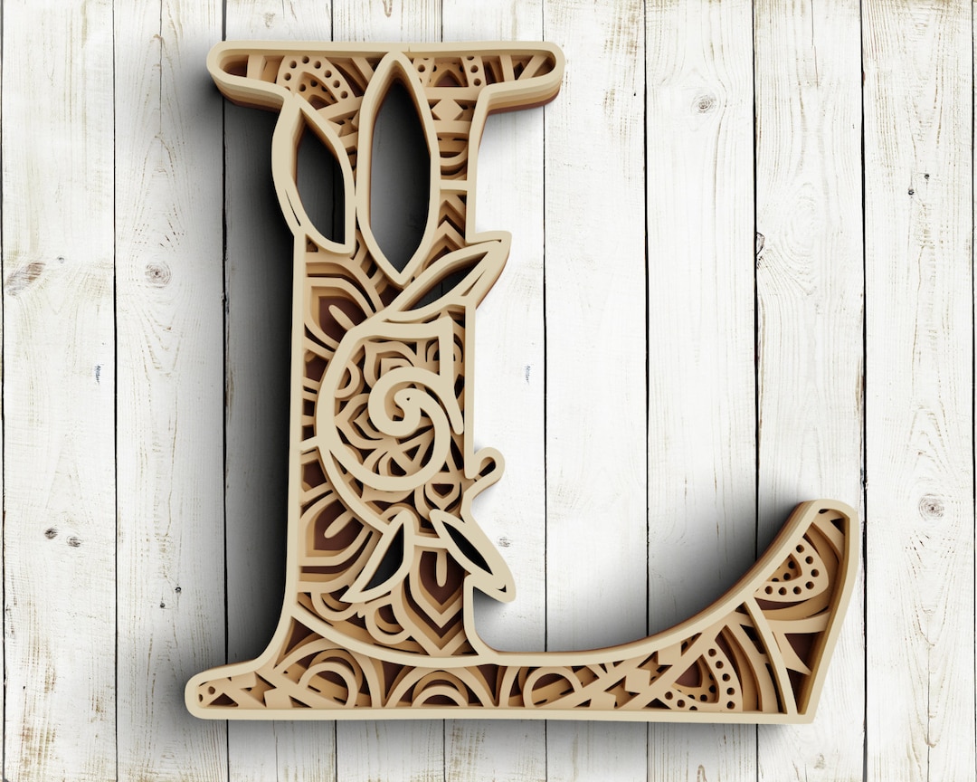 3D Floral Alphabet SVG Letter L DXF Files for Plasma 3D Mandala SVG ...
