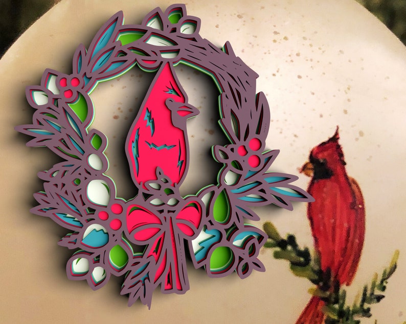 3D Cardinal Christmas Wreath SVG DXF 6 Layer Christmas Svg - Etsy