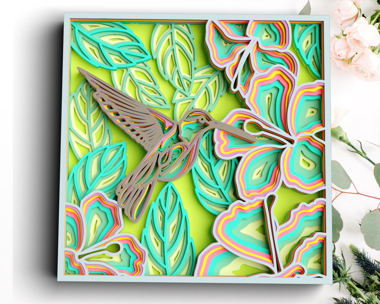 3D Hummingbird SVG DXF 9 Layer Flower Svg 3D Mandala Svg - Etsy