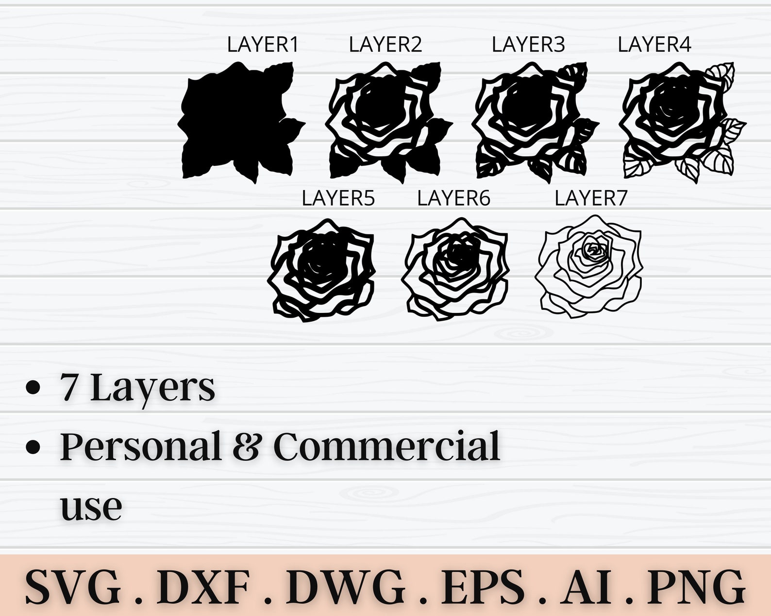 3D Rose SVG DXF 7 Layer Flower Svg 3D Mandala Svg Layered - Etsy