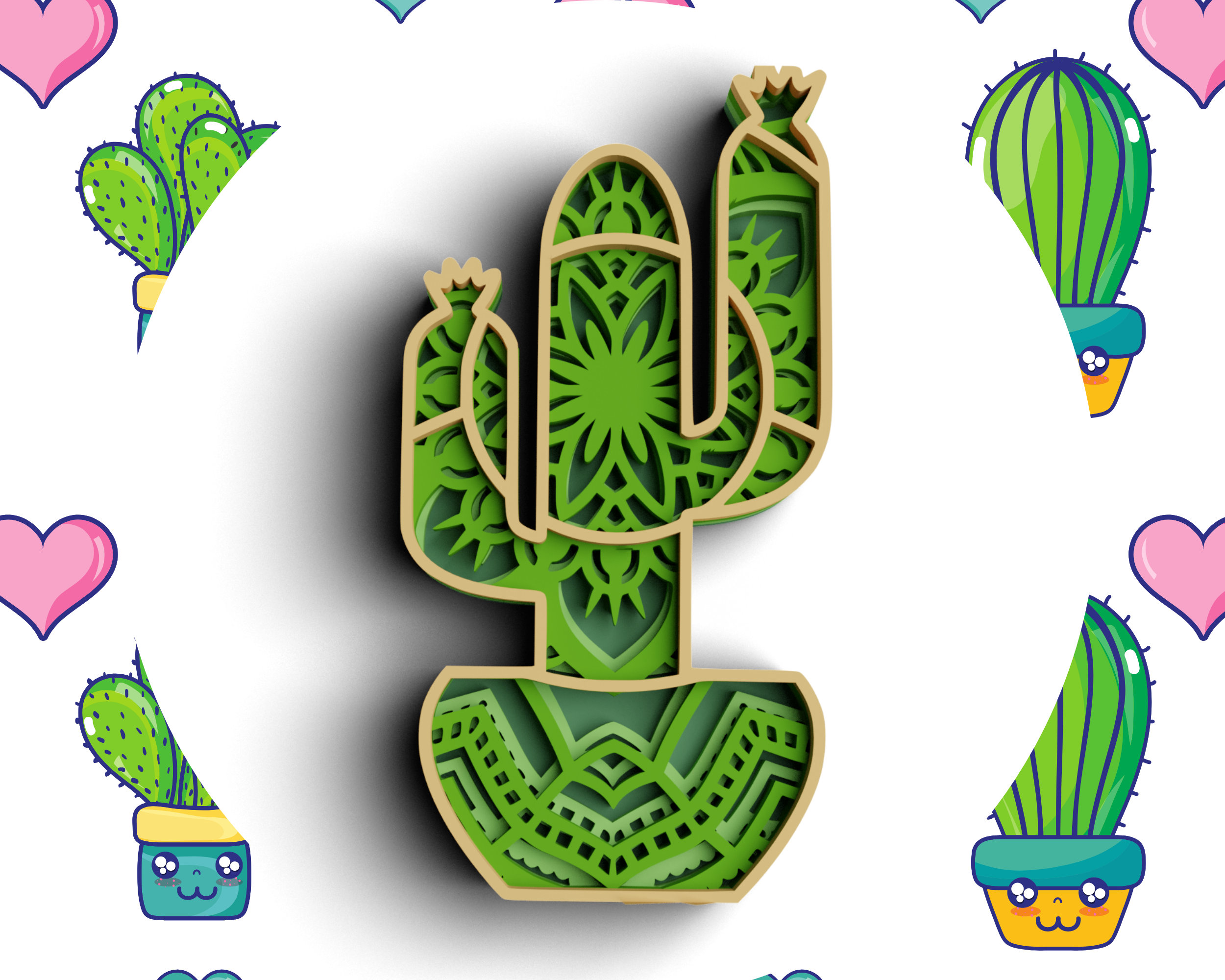 3D Cactus SVG DXF Succulent Svg 3D Mandala Svg Layered | Etsy