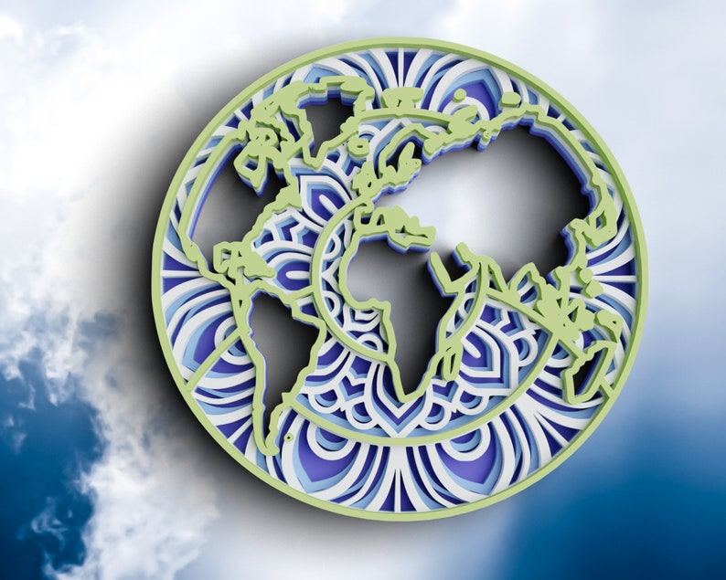 3D Earth SVG DXF 4 Layers World Map Svg 3D Mandala Svg | Etsy