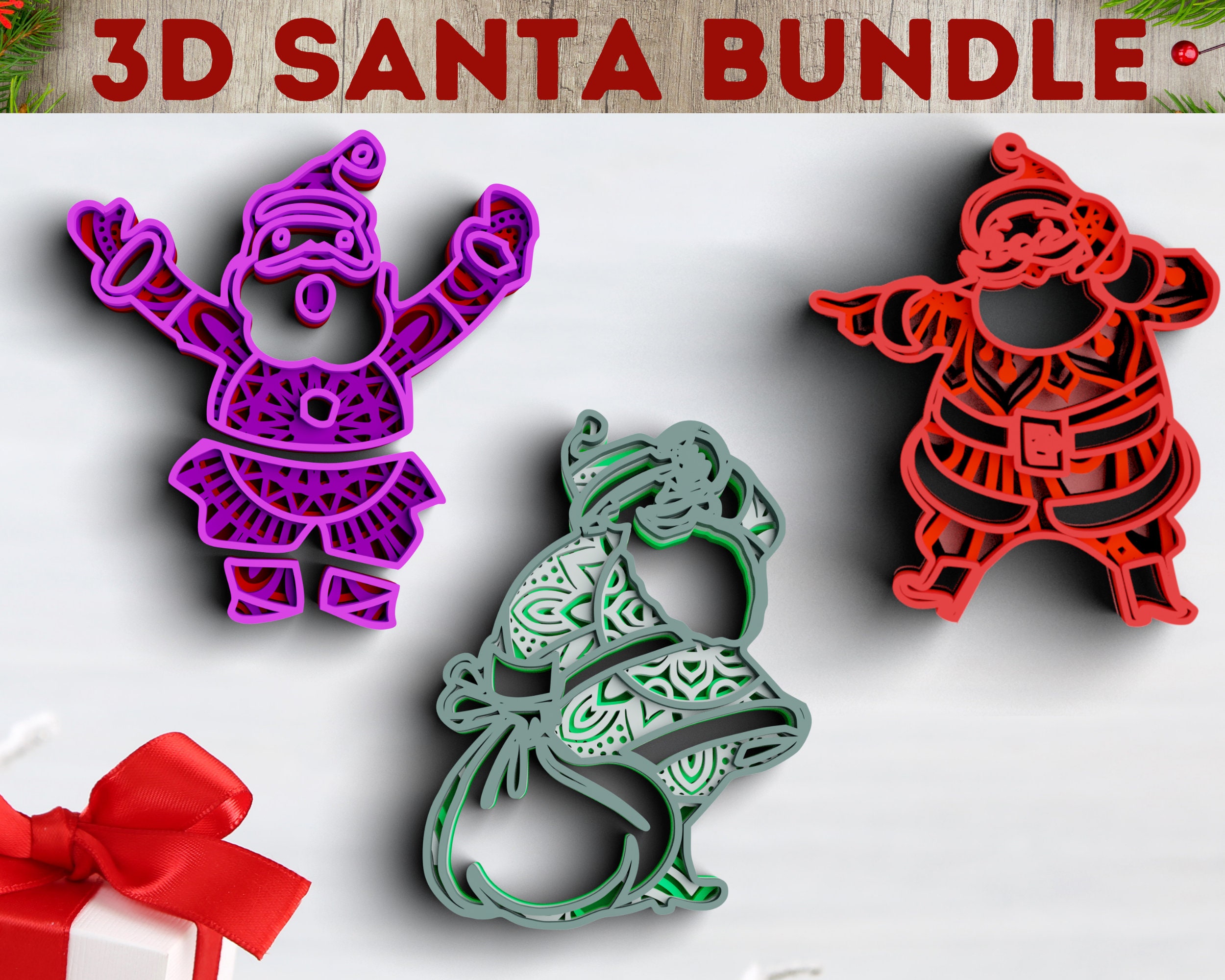 3D Christmas SVG DXF 4 Layer Santa Svg 3D Mandala Svg - Etsy