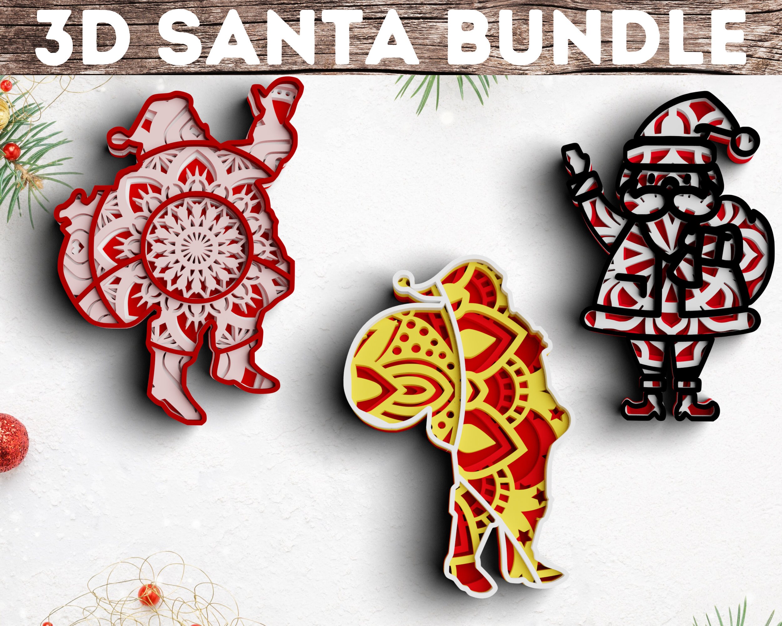 3D Christmas SVG DXF 4 Layer Santa Svg 3D Mandala Svg | Etsy