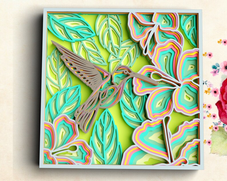 3D Hummingbird SVG DXF 9 Layer Flower Svg 3D Mandala Svg - Etsy