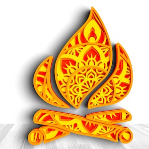 3D Flames SVG DXF 4 Layer Camping Svg 3D Shadow Box Svg Layered Mandala ...