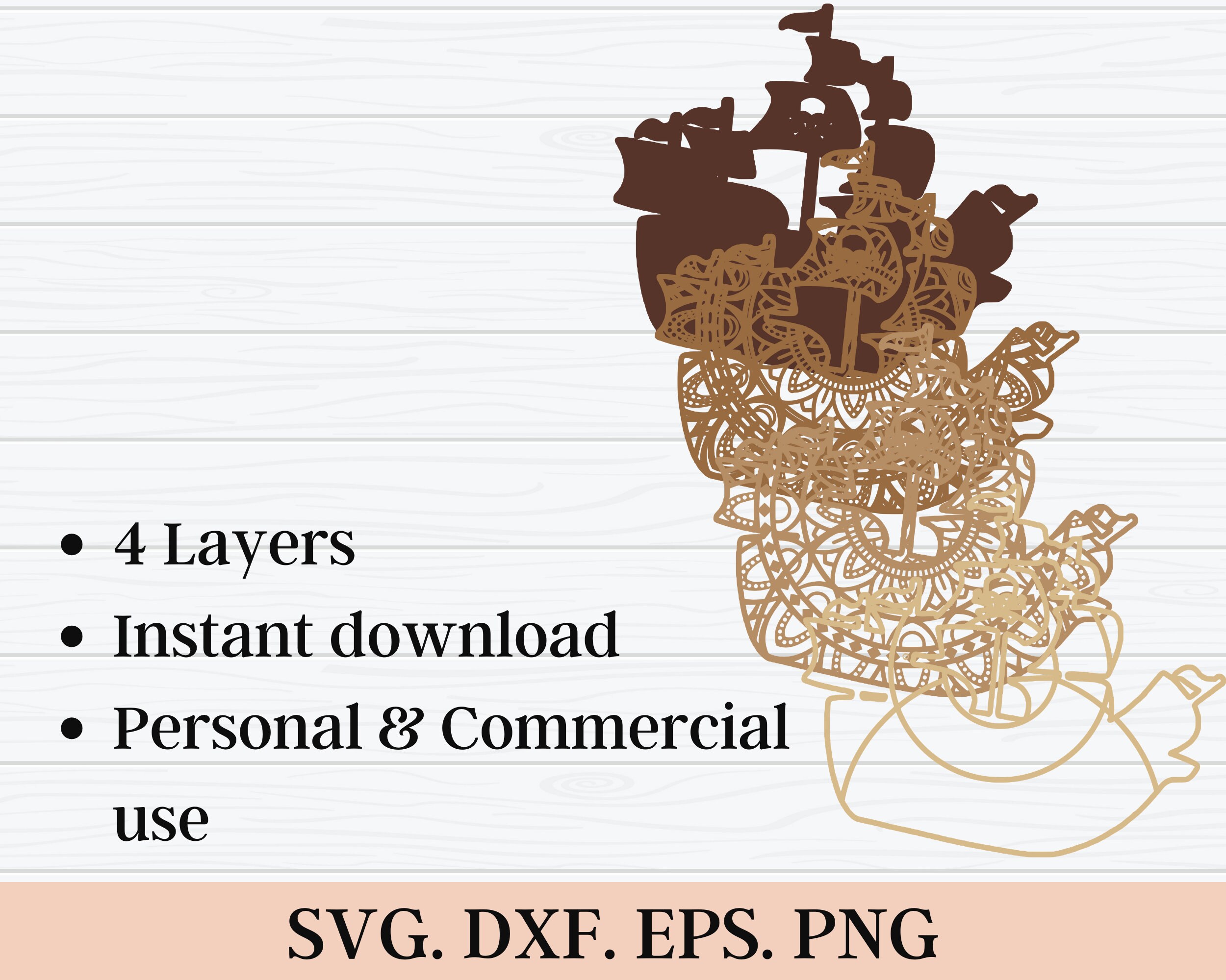 3D Pirate Ship SVG DXF 4 Layer Pirate Svg 3D Mandala Svg - Etsy