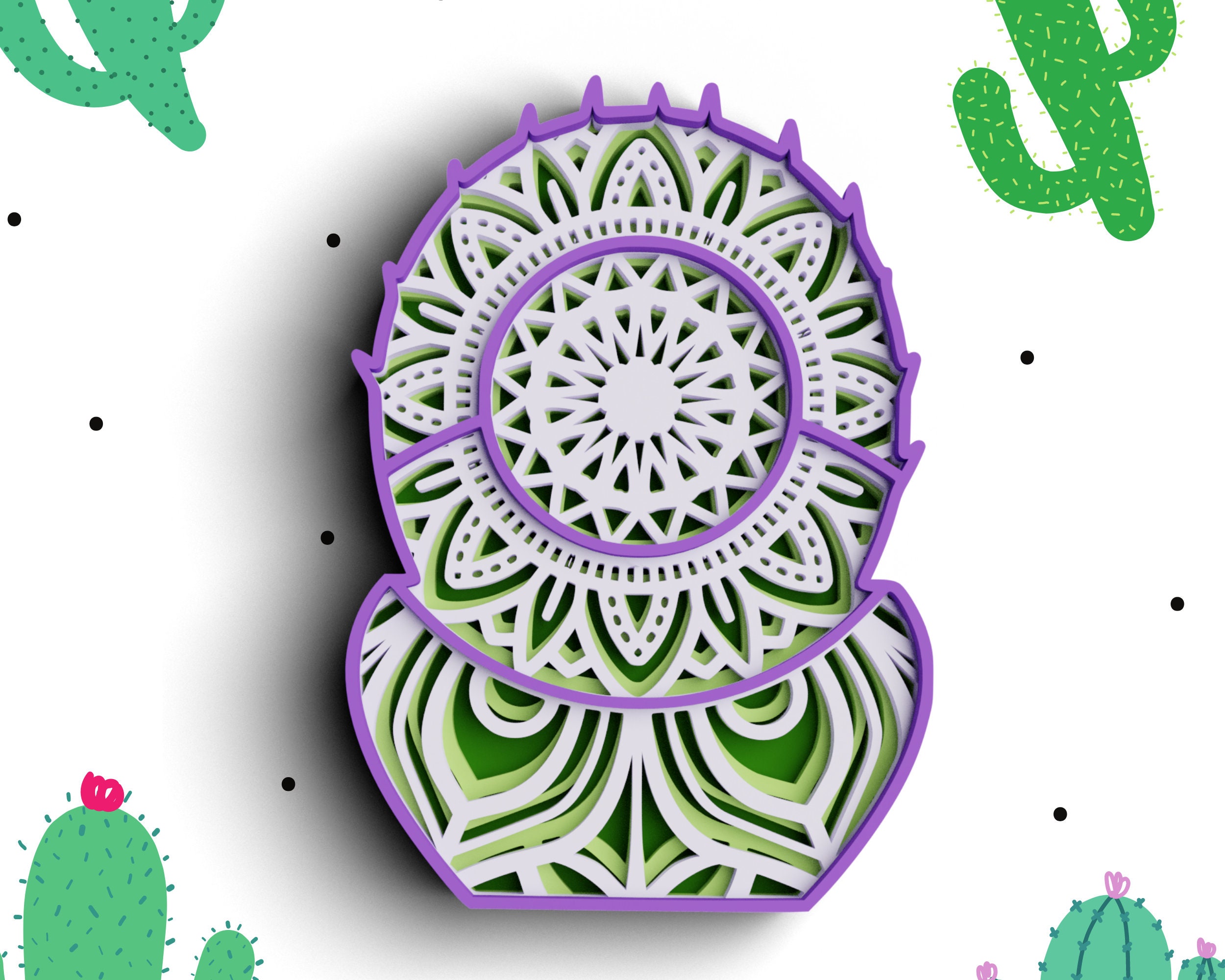 3D Cactus SVG DXF Succulent Svg 3D Mandala Svg Layered | Etsy