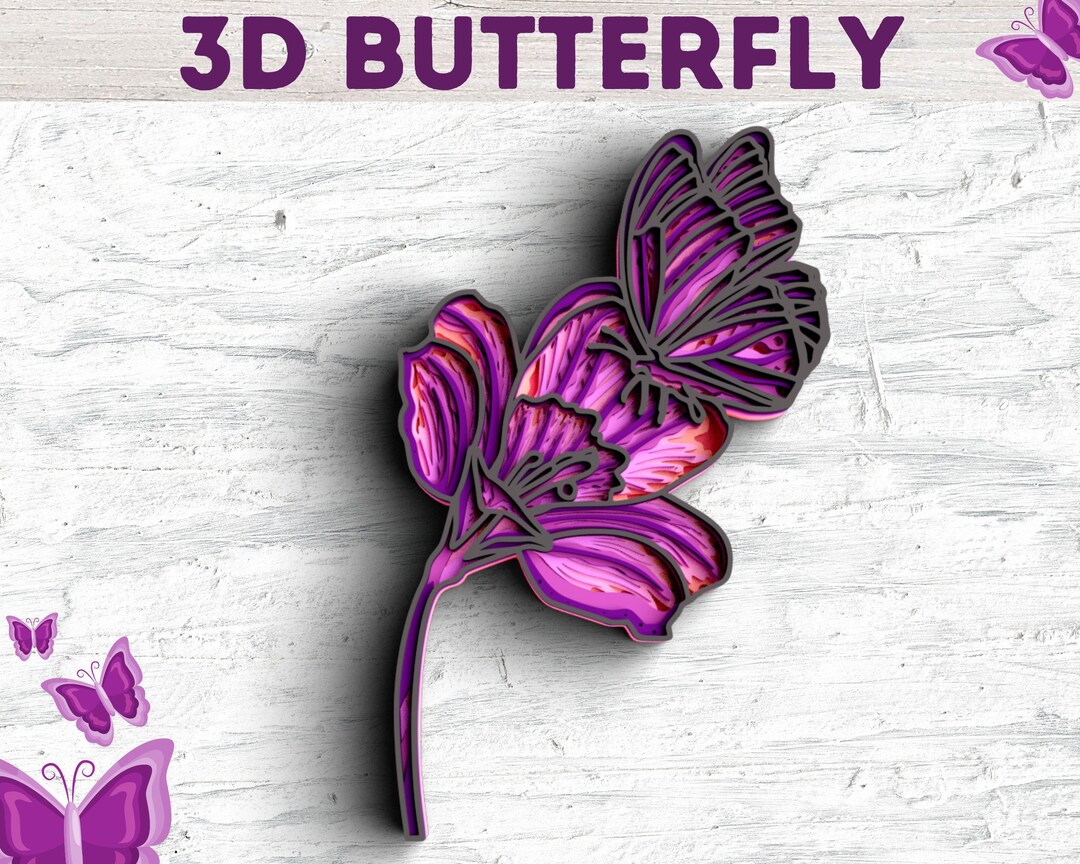 3D Mariposa SVG DXF 7 Capa Flor Svg 3D Shadow box Svg Archivos Mandala ...