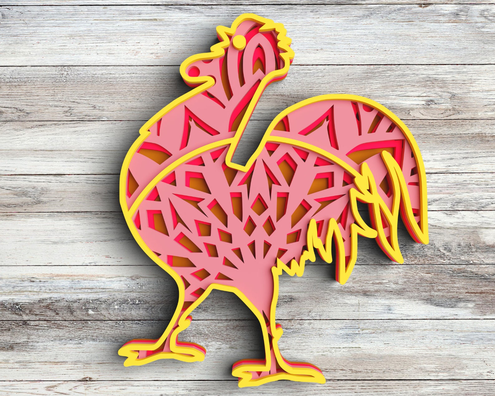 3D Rooster SVG DXF 4 Layer Bird Svg 3D Mandala Svg Layered - Etsy