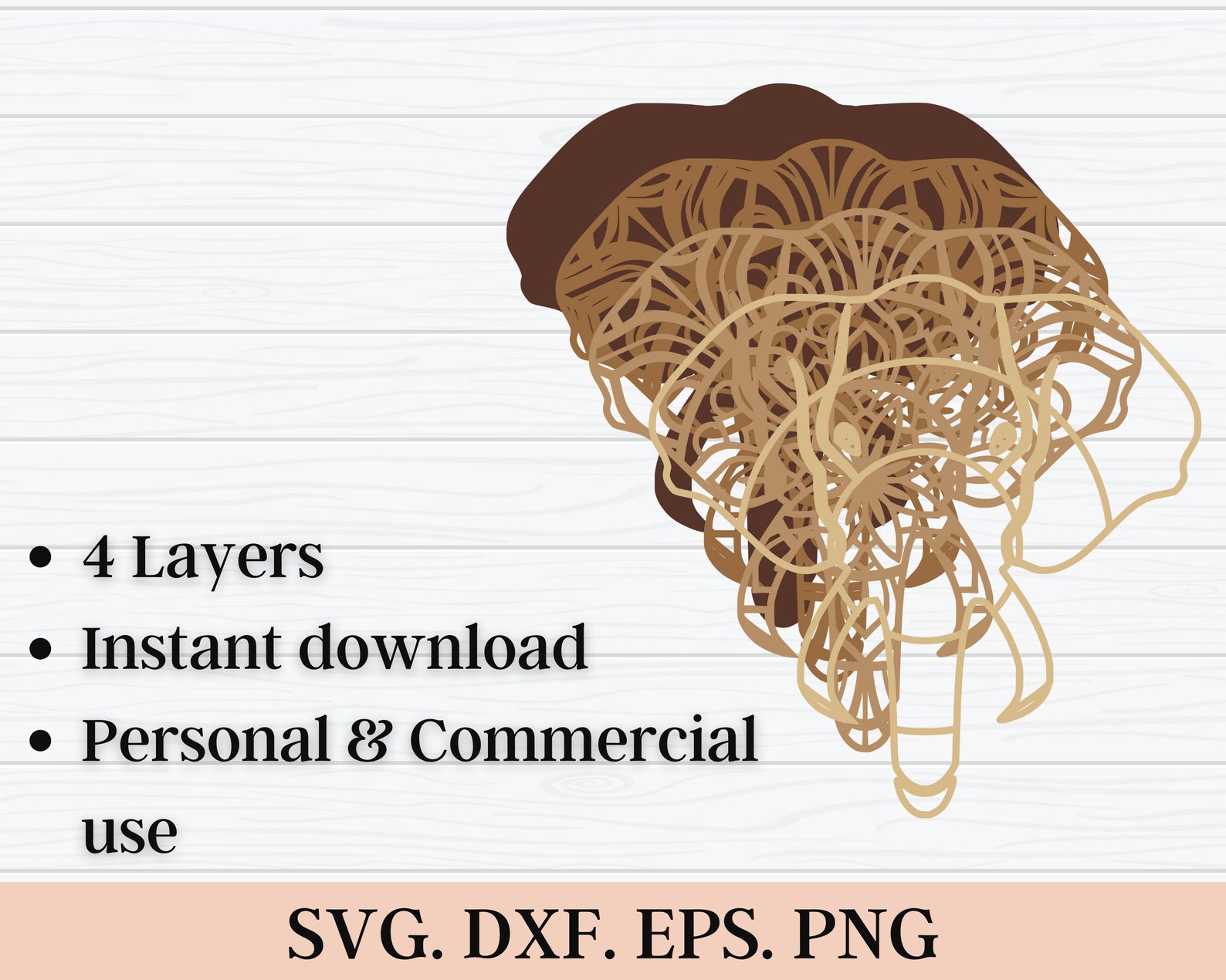 3D Elephant SVG DXF 4 Layer Animal Svg 3D Mandala Svg - Etsy