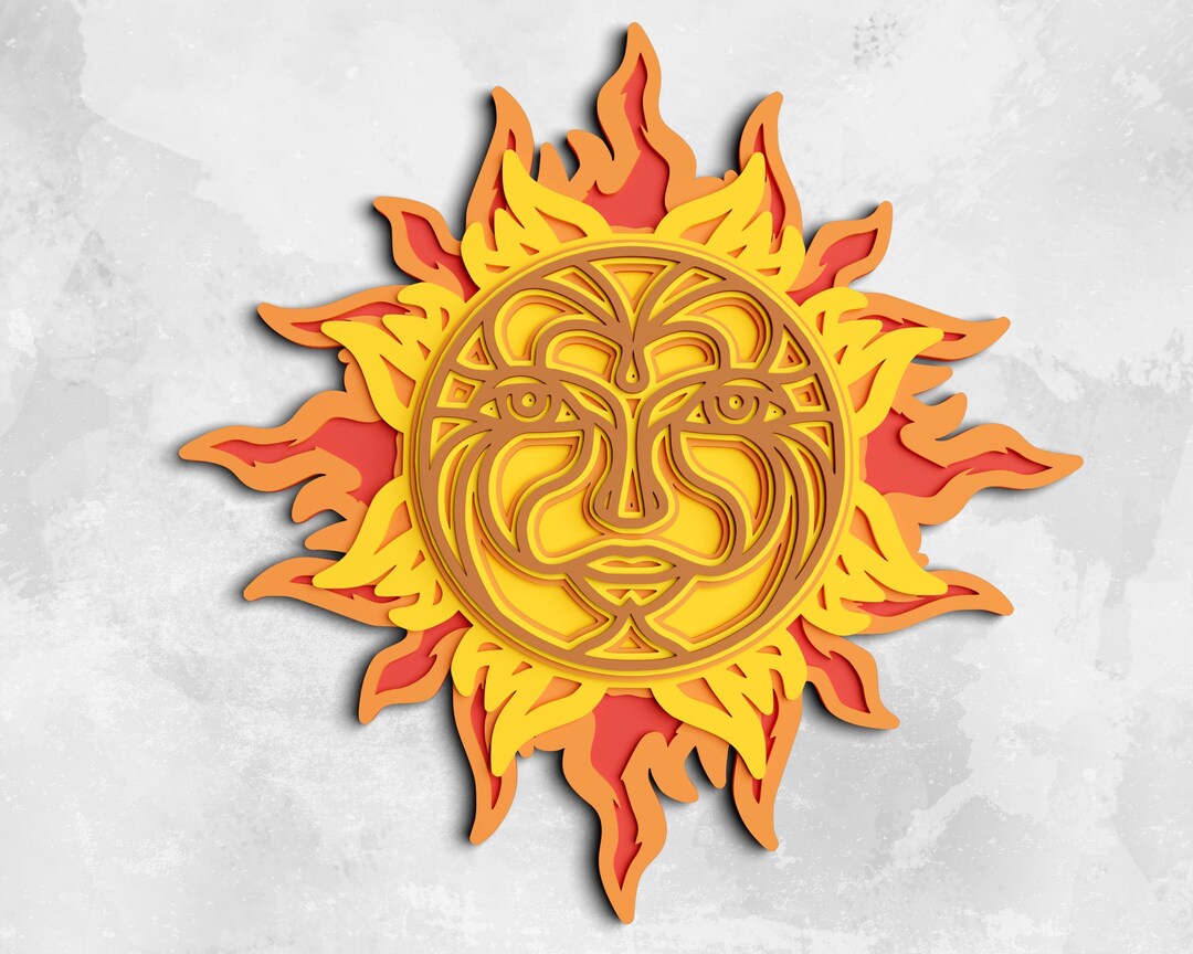3D Sun SVG DXF 6 Layer Celestial Svg 3D Shadow Box Svg Layered Mandala ...