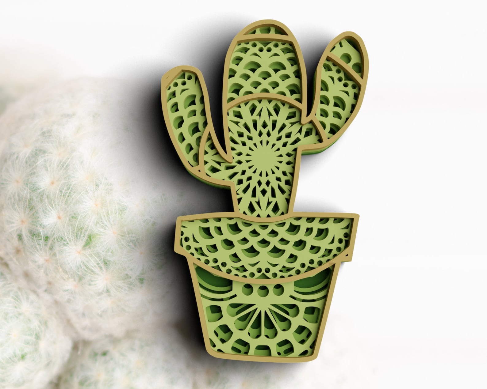 3D Cactus SVG DXF Succulent Svg 3D Mandala Svg Layered Mandala Svg ...