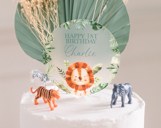 Jungle Safari Lion Acrylic Cake Topper | Personalised Jungle Birthday ...