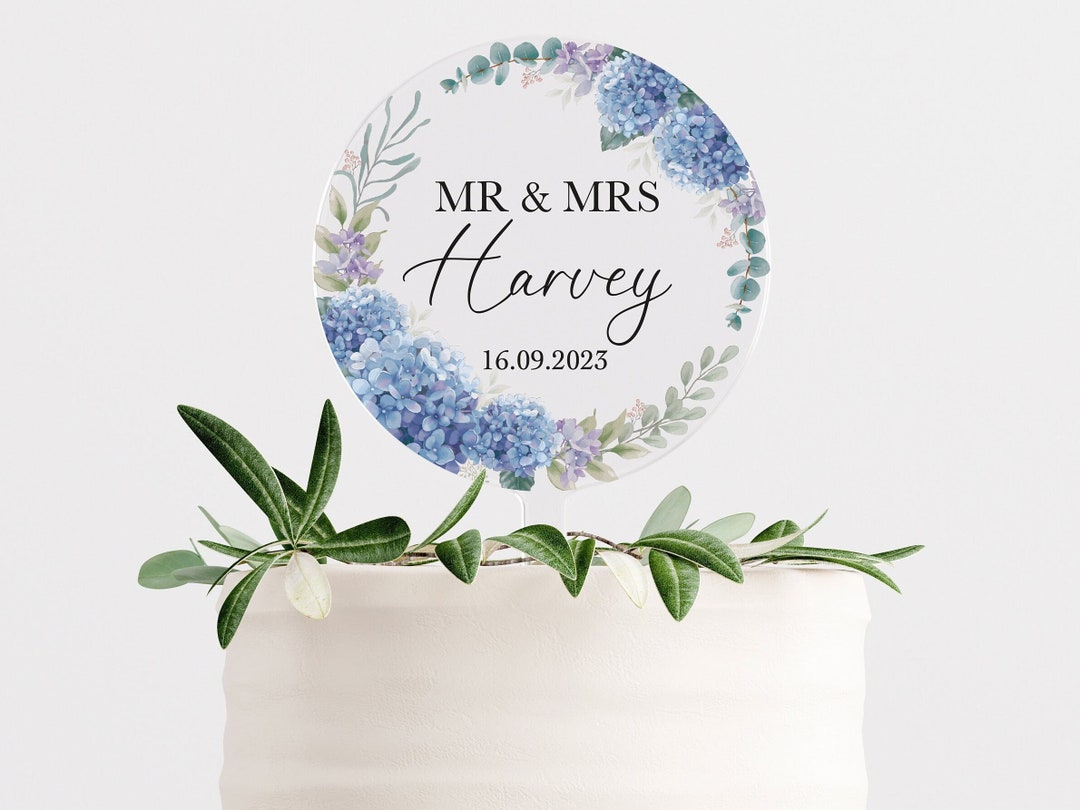 Blue Flower Hydrangea Acrylic Wedding Cake Topper - Etsy